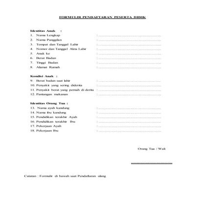 Formulir pendaftaran peserta didik | DOCX