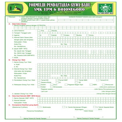 Formulir pendaftaran psb | DOC