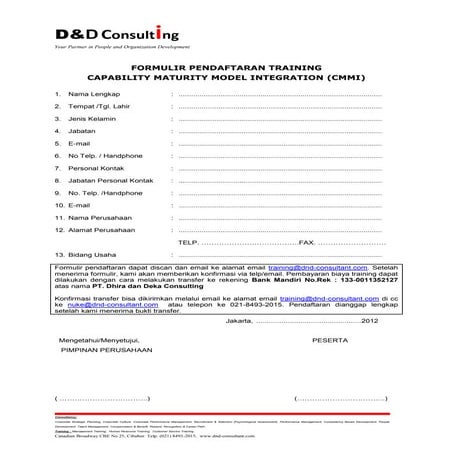 Formulir pendaftaran training dd consulting | PDF