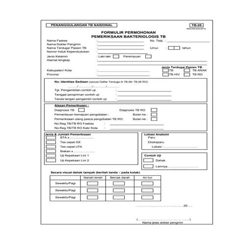 Formulir permohonan bakteriologi tb 5 | PDF