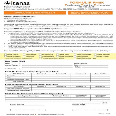 Formulir p md k itenas 2015 (update) | PDF