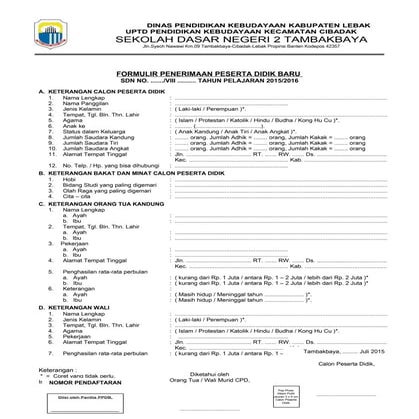 Formulir psb sd 2015 2016 | PDF