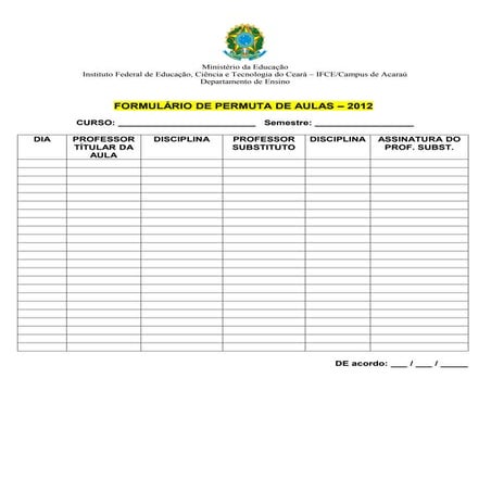 Formulário de permuta de aulas | PDF