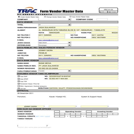 Form vendor master data | PDF