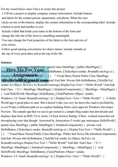 For My Visual Basics Class I Have To Create This Project 14 Writpdf