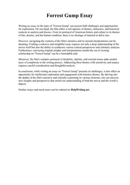 Forrest Gump Essays. Longwood University | PDF