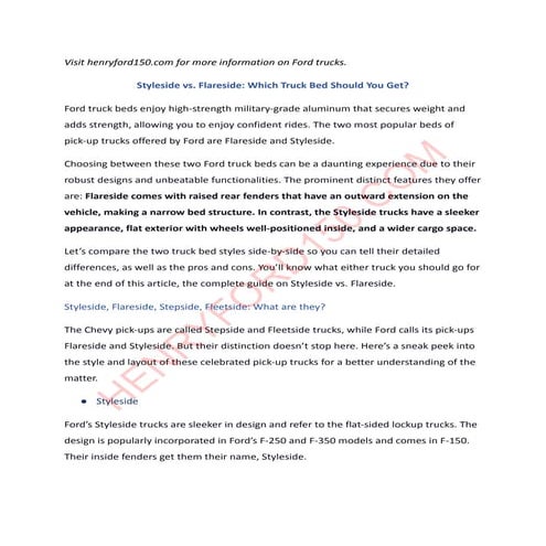 Styleside vs Flareside | PDF