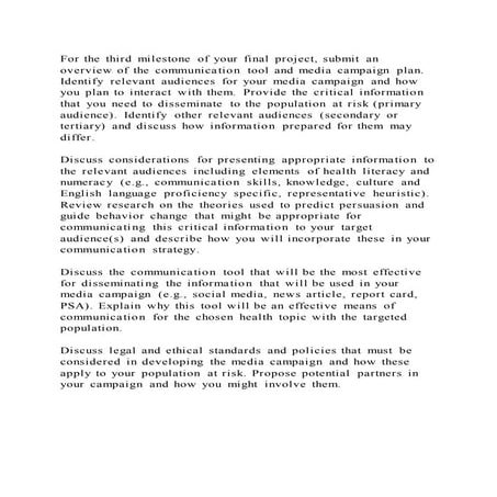 For the third milestone of your final project, submit an overview of | DOCX