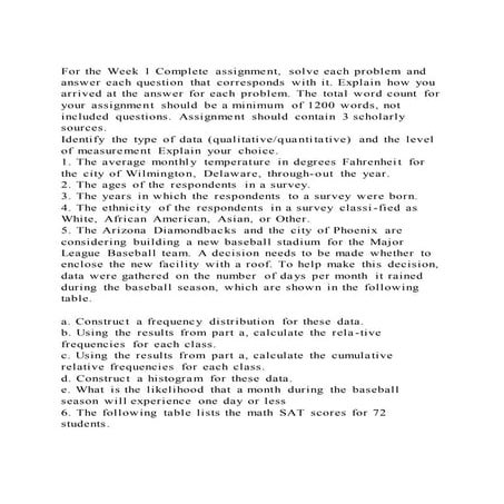 For the Week 1 Complete assignment, solve each problem and answer | DOCX