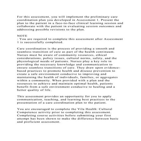 For this assessment, you will implement the preliminary care coordin.docx