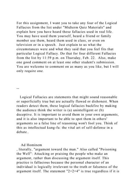 W270 logical fallacies | PPTX