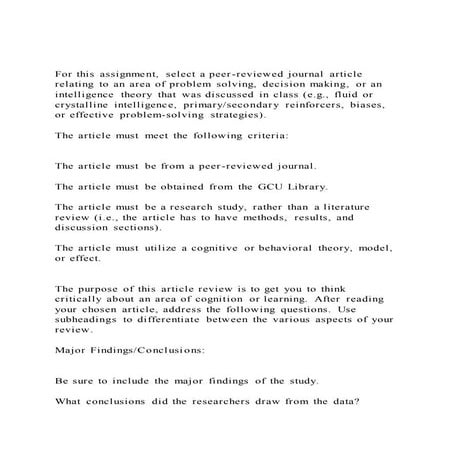 For this assignment, select a peer reviewed journal article rela | DOCX