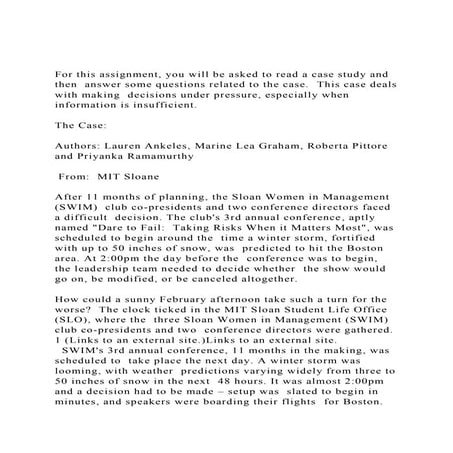 For this assignment, you will be asked to read a case study and .docx