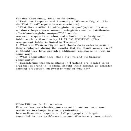 For this Case Study, read the following · Resilient Response | DOCX