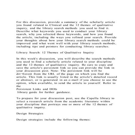 For this discussion, provide a summary of the scholarly article | DOCX