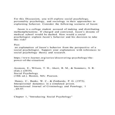 For this Discussion, you will explore social psychology, persona | PDF