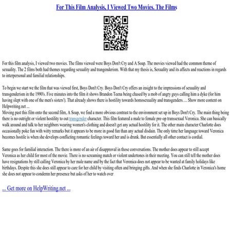 For This Film Analysis, I Viewed Two Movies. The Films | PPT