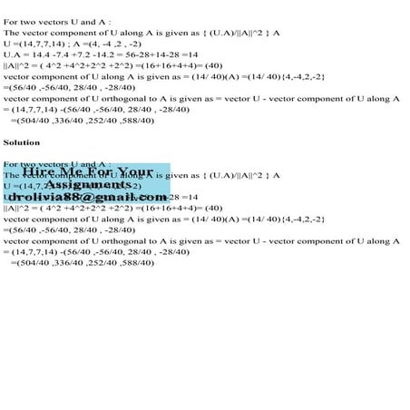 For Two Vectors U And A The Vector Component Of U Along A Is Give Pdf