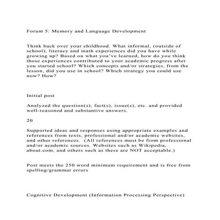 Forum 5 Memory and Language DevelopmentThink back over your.docx