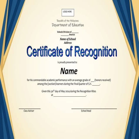 Certificate of Recognition for Academic Awardees | DOC