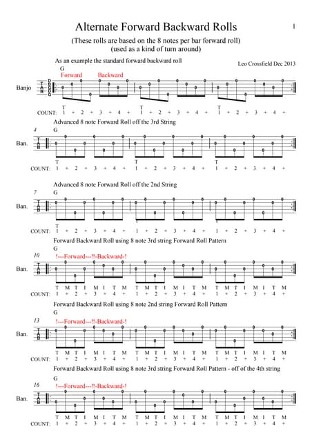 5 string banjo scale exercise forward backward roll | PDF