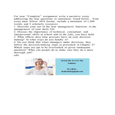 For your complete” assignment write a narrative essay addressing | DOCX