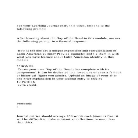 For your Learning Journal entry this week, respond to the foll.docx