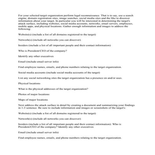 For your selected target organization perform legal reconnaissance- Th.pdf