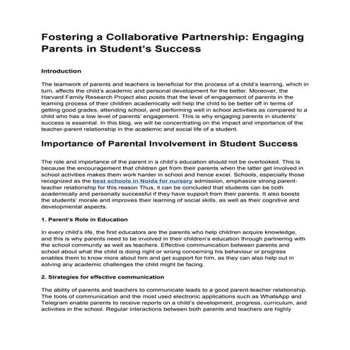 Fostering a Collaborative Partnership_ Engaging Parents in Student’s ...