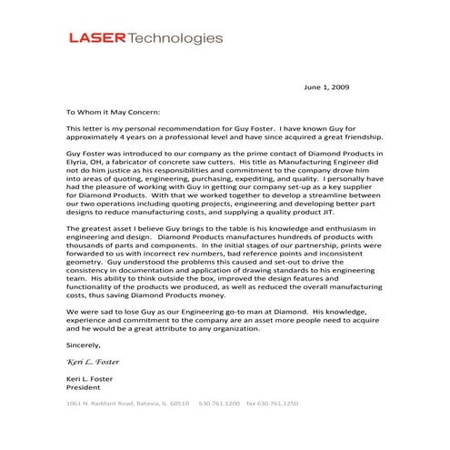 Foster Letter Of Recommedation (2) | DOC