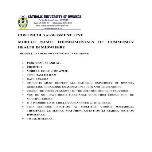 FOUNDAMENTALS OF COMMUNITY HEALTH IN MIDWIFERY CAT 2025 CUR HELEN N ...