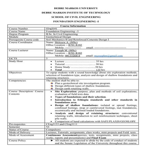 Foundation Engineering -I (CIVIL) Courseoutline.pdf
