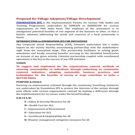 PROPOSAL FOR VILLAGE DEVELOPMENT / VILLAGE ADAPTION - FOUNDATION JPS | PPTX
