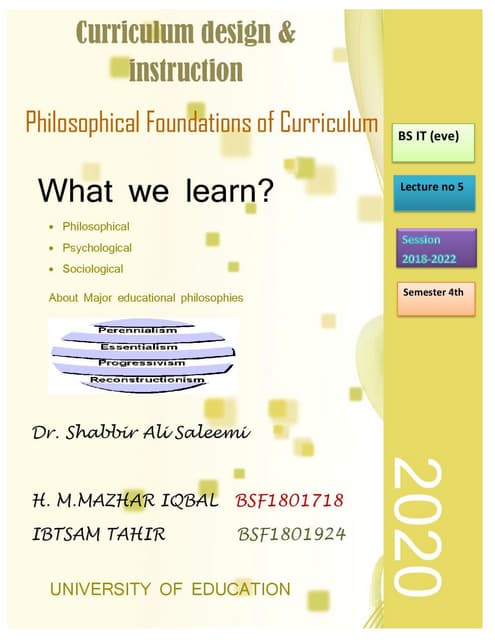 PHILOSOPHICAL FOUNDATIONS OF CURRICULUM | PPTX | Primary Education | Education