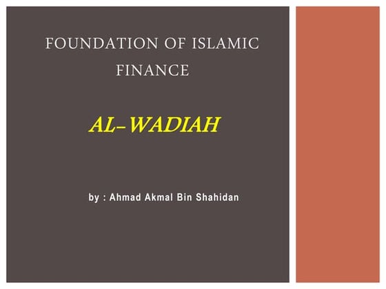 Islamic Banking and Takaful (IBT) - Wadiah (cheatsheet) | PDF