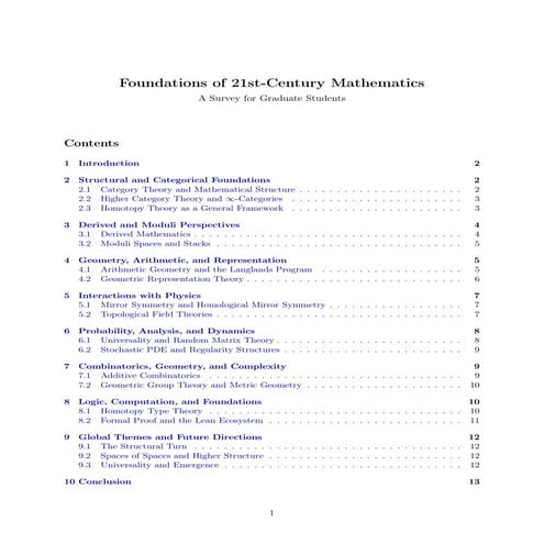 Foundations of 21st-Century Mathematics: A Graduate Survey on Modern ...