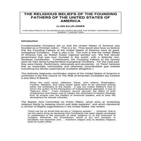 THE RELIGIOUS BELIEFS OF THE FOUNDING FATHERS OF THE UNITED STATES OF ...