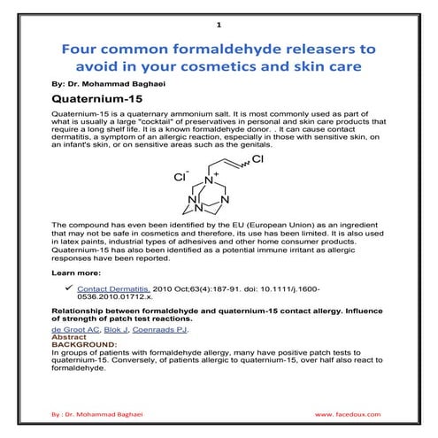 Four common formaldehyde releasers to avoid in your cosmetics and skin ...