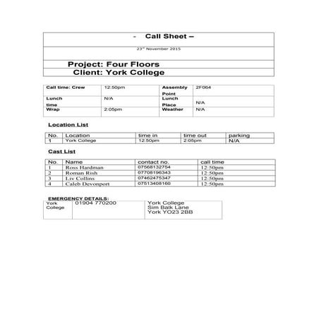 Call Sheet | PDF