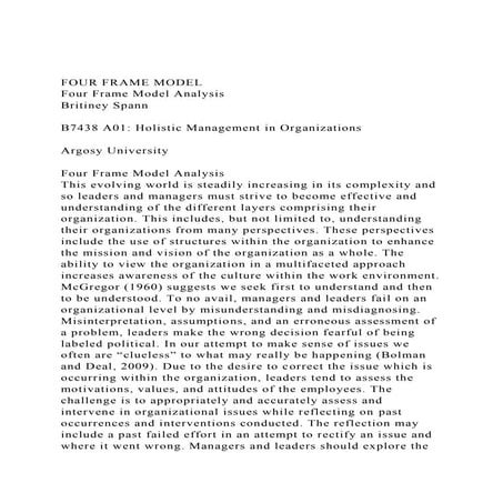 FOUR FRAME MODELFour Frame Model AnalysisBritiney SpannB.docx