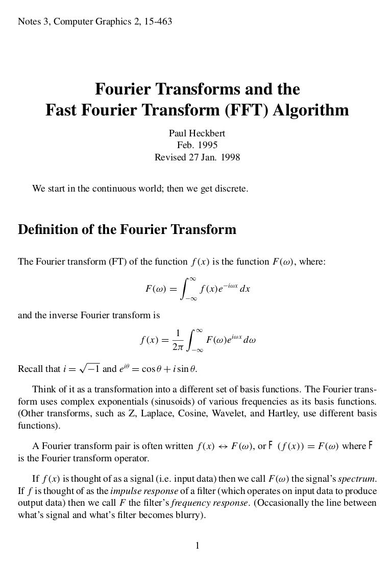 Fourier transforms & fft algorithm (paul heckbert, 1998) by tantanoid