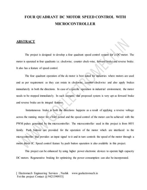 FOUR QUADRANT DC MOTOR SPEED CONTROL WITH MICROCONTROLLER | PPTX | Radio Control | Hobbies ...