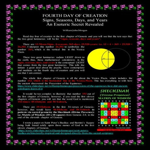 FOURTH DAY OF CREATION, SIGNS, SEASONS, DAYS, and Years, An Esoteric ...