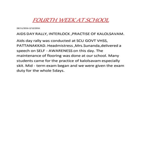 Fourth week at school | DOCX