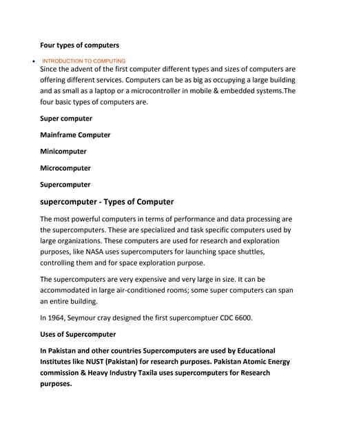 What is computer definition and Types of Computer | PPTX