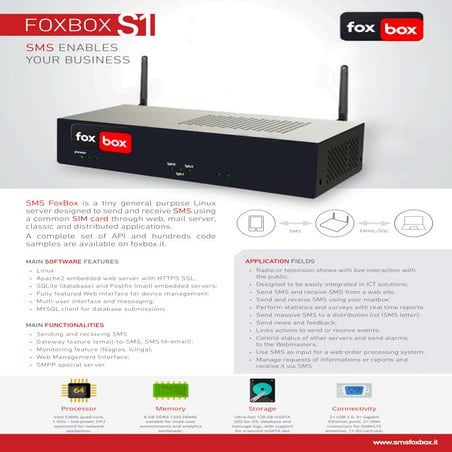 SMS FoxBox S1 On-premise hardware SMS gateway for alerts, notifications and bulk messaging | PDF