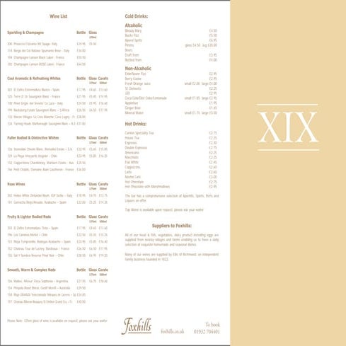 Foxhills Ninteen Restaurant | PDF