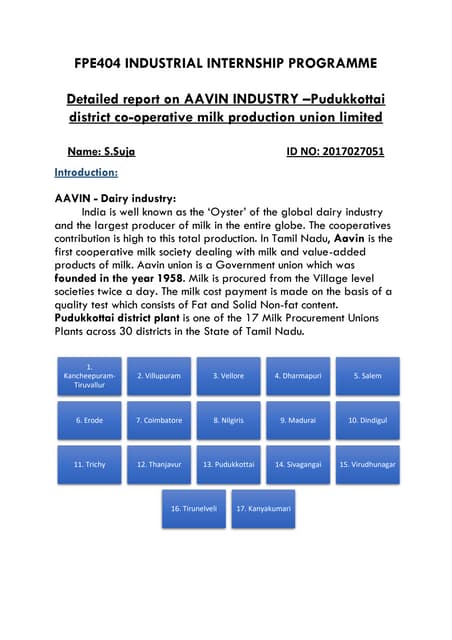 Project report on AAVIN INDUSTRY - 2019 | PDF | Agriculture | Industries