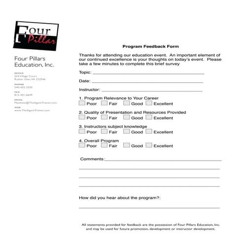 Four Pillars Feedback Form | PDF