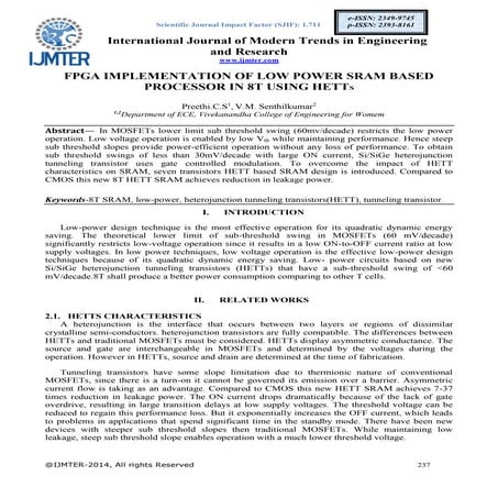 Fpga Implementation Of Low Power Sram Based Processor In 8t Using Hetts